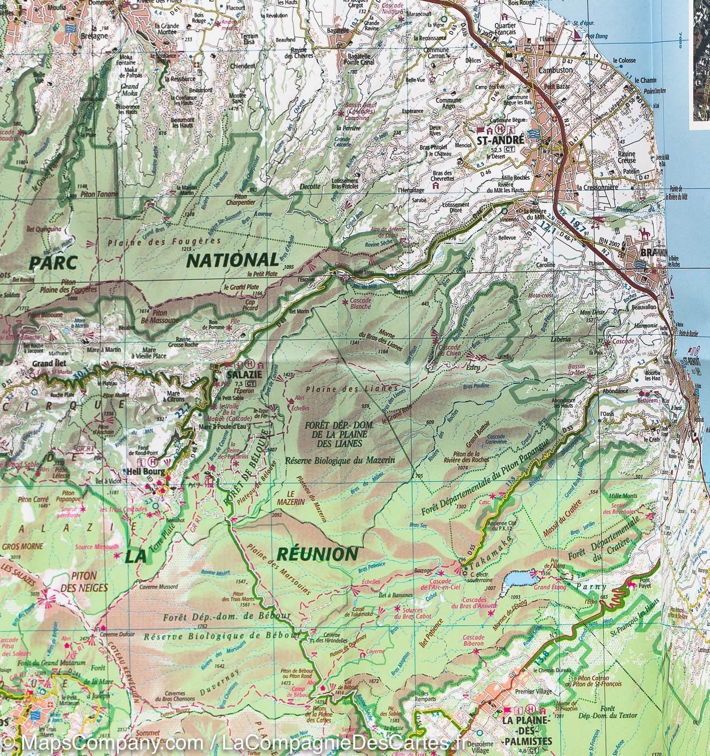 Carte détaillée - Ile de la Réunion- VERSION MURALE ET PLASTIFIEE | IG ...
